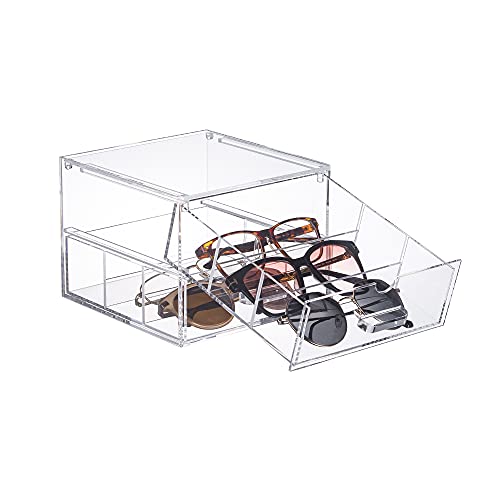 TIDYENDURE Clear Acrylic 2-Drawer Compact Storage Organization Drawers Set Sunglasses Supplies, Used in Bathroom, Dorm, Desk, Countertop, Office 7.24”x7.56”x5.6” (Transparent)
