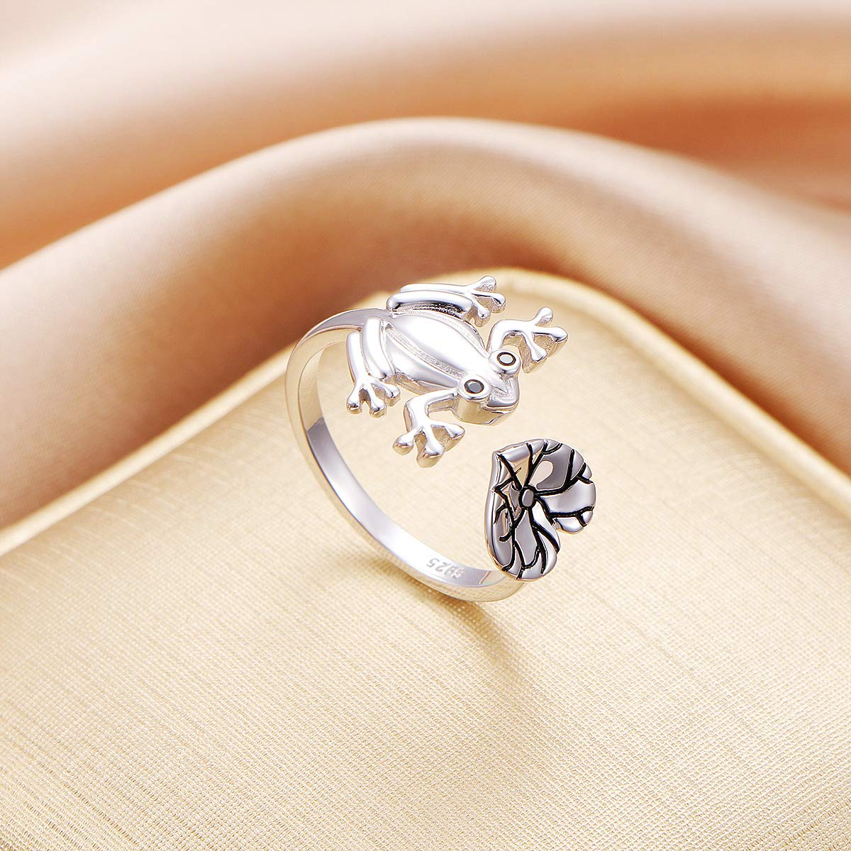 Alphm Frog Ring for Women S925 Sterling Silver Adjustable Wrap Open Spoon Lotus Leaf Heart Rings