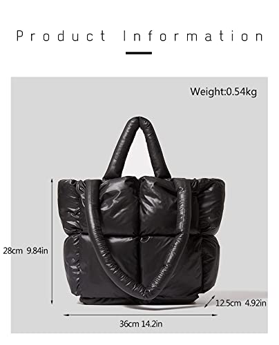 Fluffy Cotton Tote Shoulder Bag for Women,Trendy Design Big Capacity Handbag Soft Waterproof Nylon Lightweight Purses (Beige)