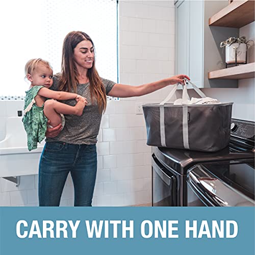 CleverMade Collapsible Fabric Laundry Baskets - Foldable Pop Up Storage Container Organizer Bags - Pack of 2, Denim & Collapsible Laundry Basket, Large Foldable Clothes Hamper Bag, 2 Pack