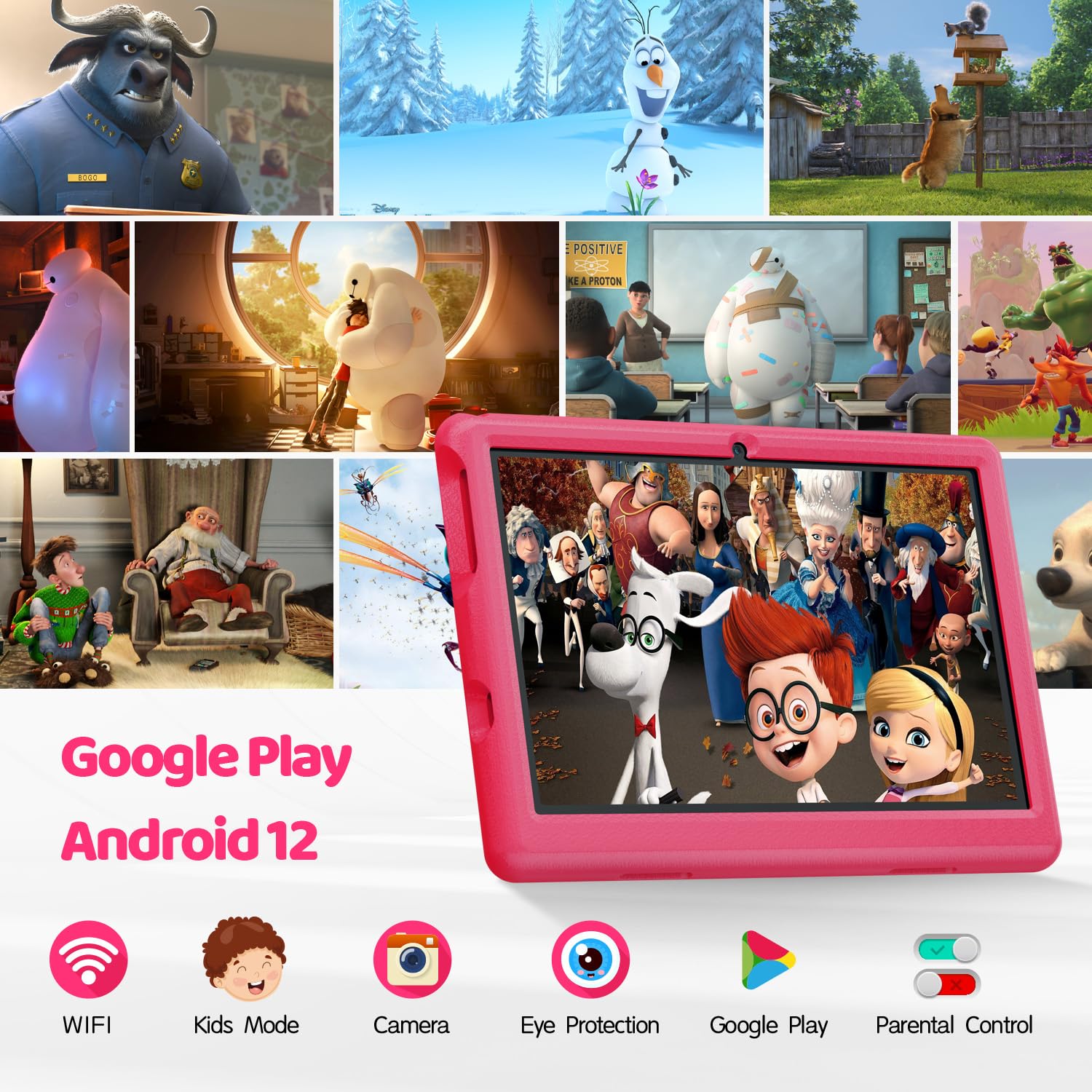Anyway.go Kids Tablet 10 inch Tablet for Kids Android 13 Tablet 2+64GB Kid Tablet, Parent Controls, Kidoz Pre-Installed, 5000mAh Battery with WiFi Children Learning Tablet with Case (Pink)