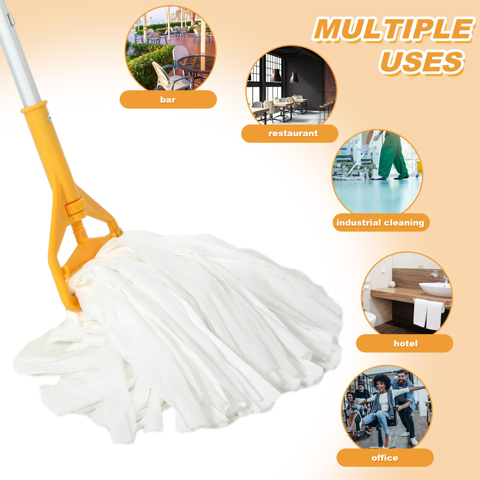 Tioncy 24 Pcs Disposable Industrial Mop Heads Replacements Non Woven Wet Mop Head Refill Cut End Wet Mop Refill Commercial Replacement Mop Heads for Floor Cleaning Supplies Mopping, White