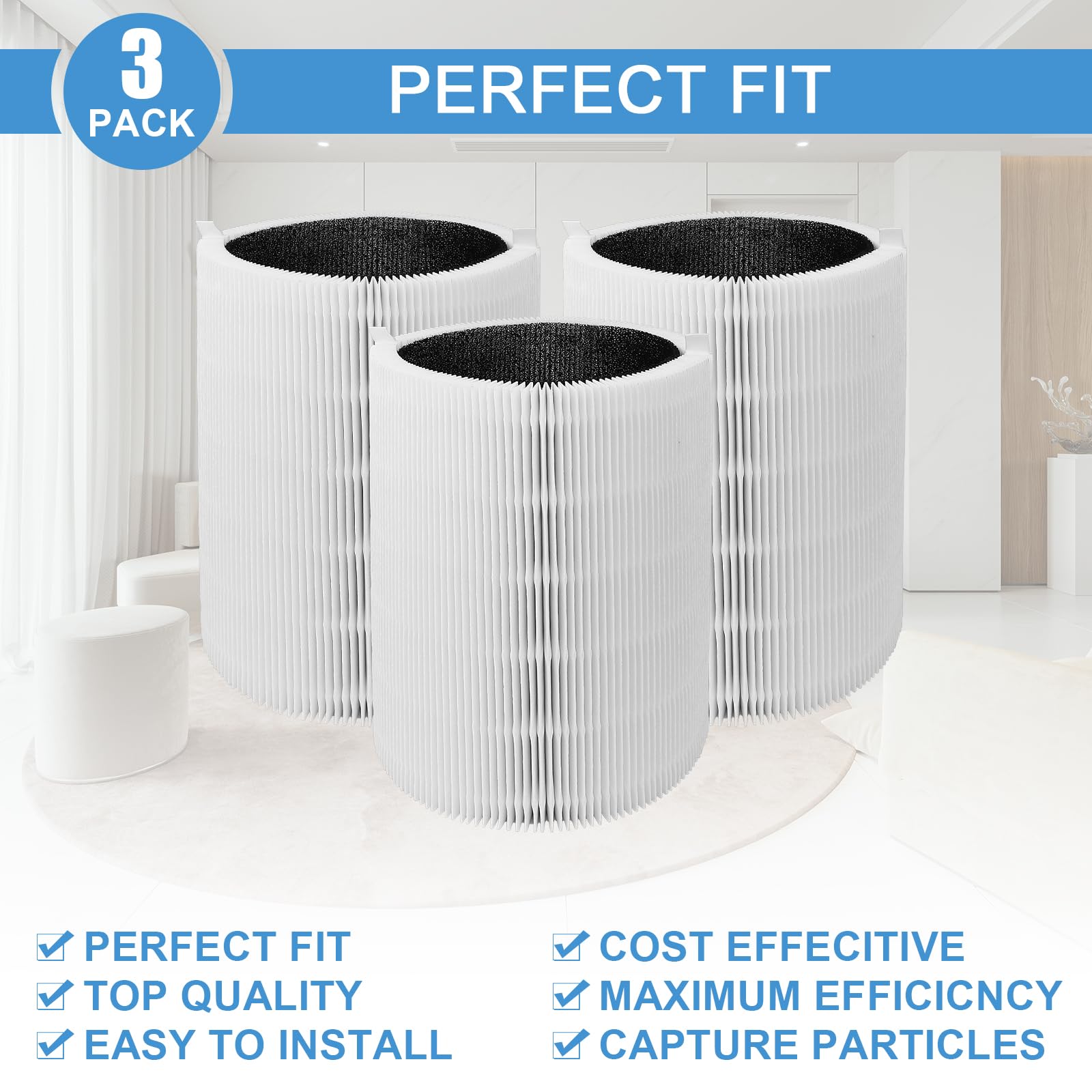 Attemart Blue Pure 411 Filter Replacement for Blueair Blue Pure 411 Genuine, 411+, 411 Auto and MINI Air Purifier, Particle and Activated Carbon, 3 Pack