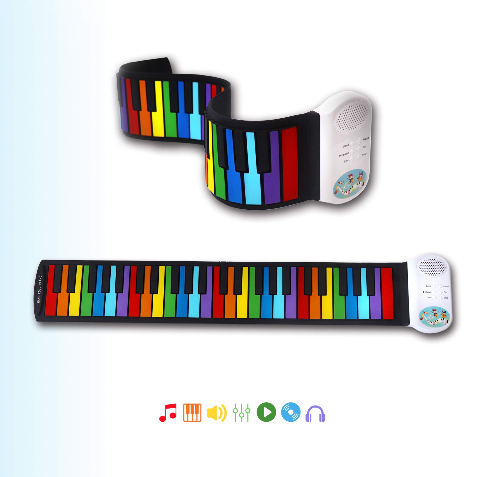 iLearnMusic Roll Up Piano | Portable Keyboard Piano | Hand Roll Electric Piano Keyboard | Premium Silicone & Built-In Speakers (88 Keys, White)