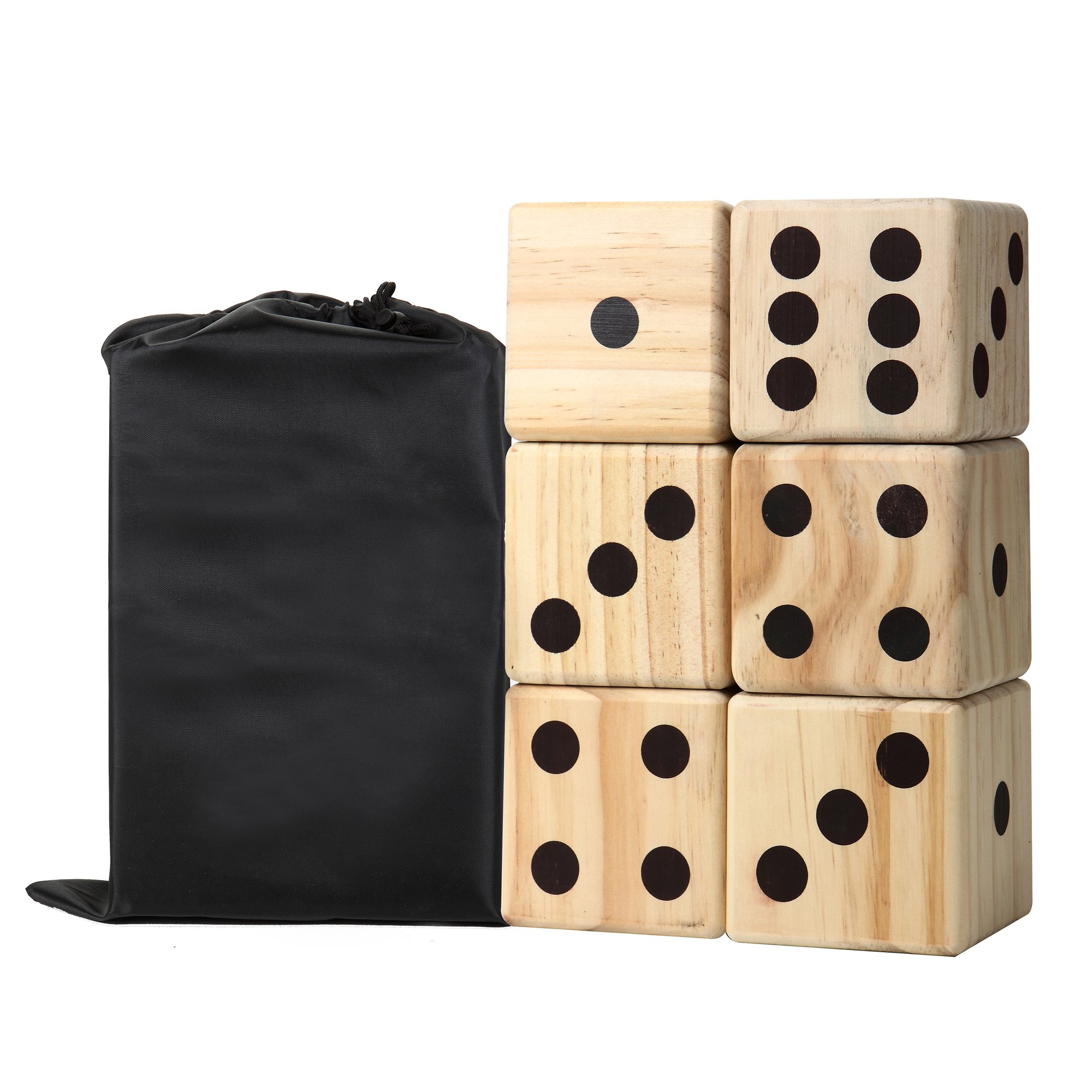 Hathaway High Roller yd Dice Set with 6 x 3.5-in Wooden Dice & Black Nylon Storage Bag, Reusable Scorecard Included yd Dice, Wood