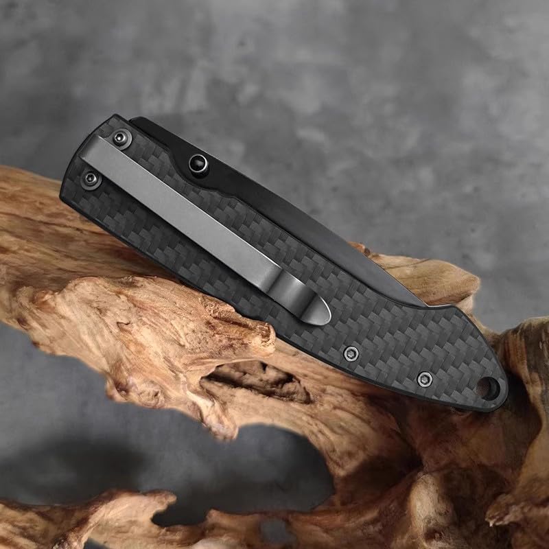 Cool Hand 4.5" Carbon Fiber Folding Knife w/ 3.25" Polished Black Zirconia Ceramic Blade, Liner Lock Mechanism, w/Pocket Clip, Gift Box Packing