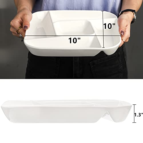DEAYOU 3 Pack Ceramic Chip and Dip Serving Tray, Porcelain Divided Serving Platter, 10" Decorative Sectional Appetizer Plate, 5-Compartment Stoneware Relish Fruit Dish for Veggie, Snack, Entertaining