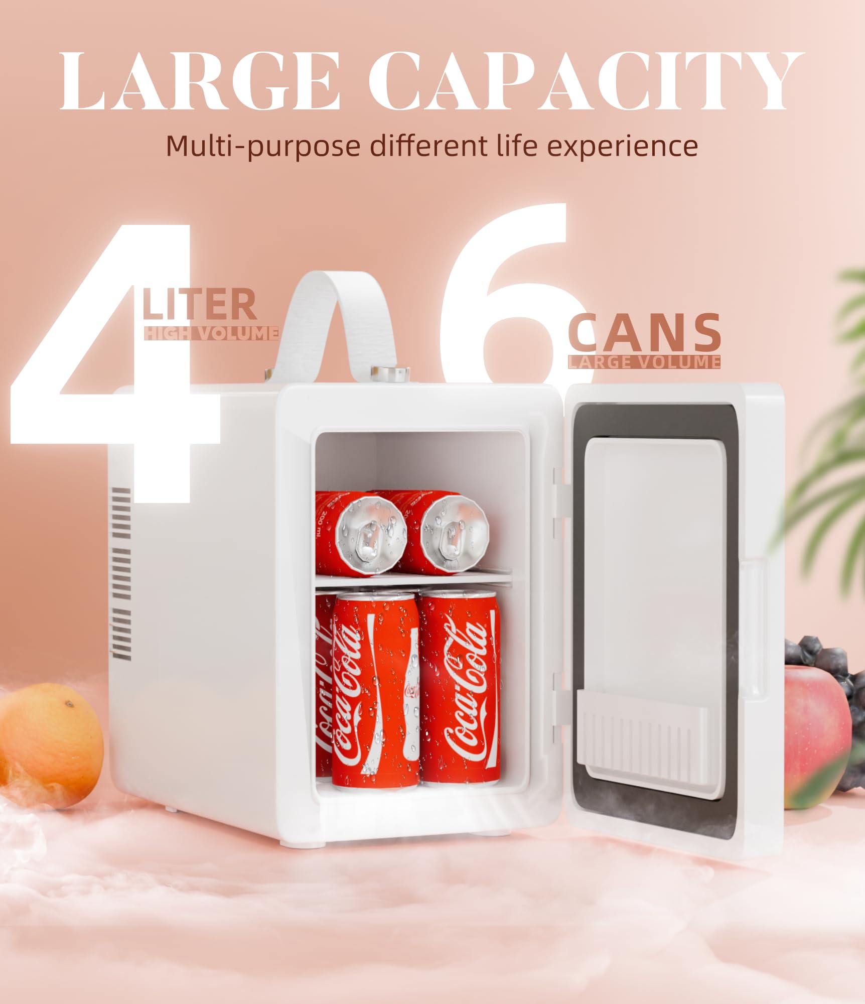 BOGDA 4L Mini Skincare Fridge with Dimmable LED Light Mirror, Cooler and Warmer Temperature Control Digital Display, Portable Cosmetic Refrigerator for Makeup, Skin Care, Bedroom Office Car, White