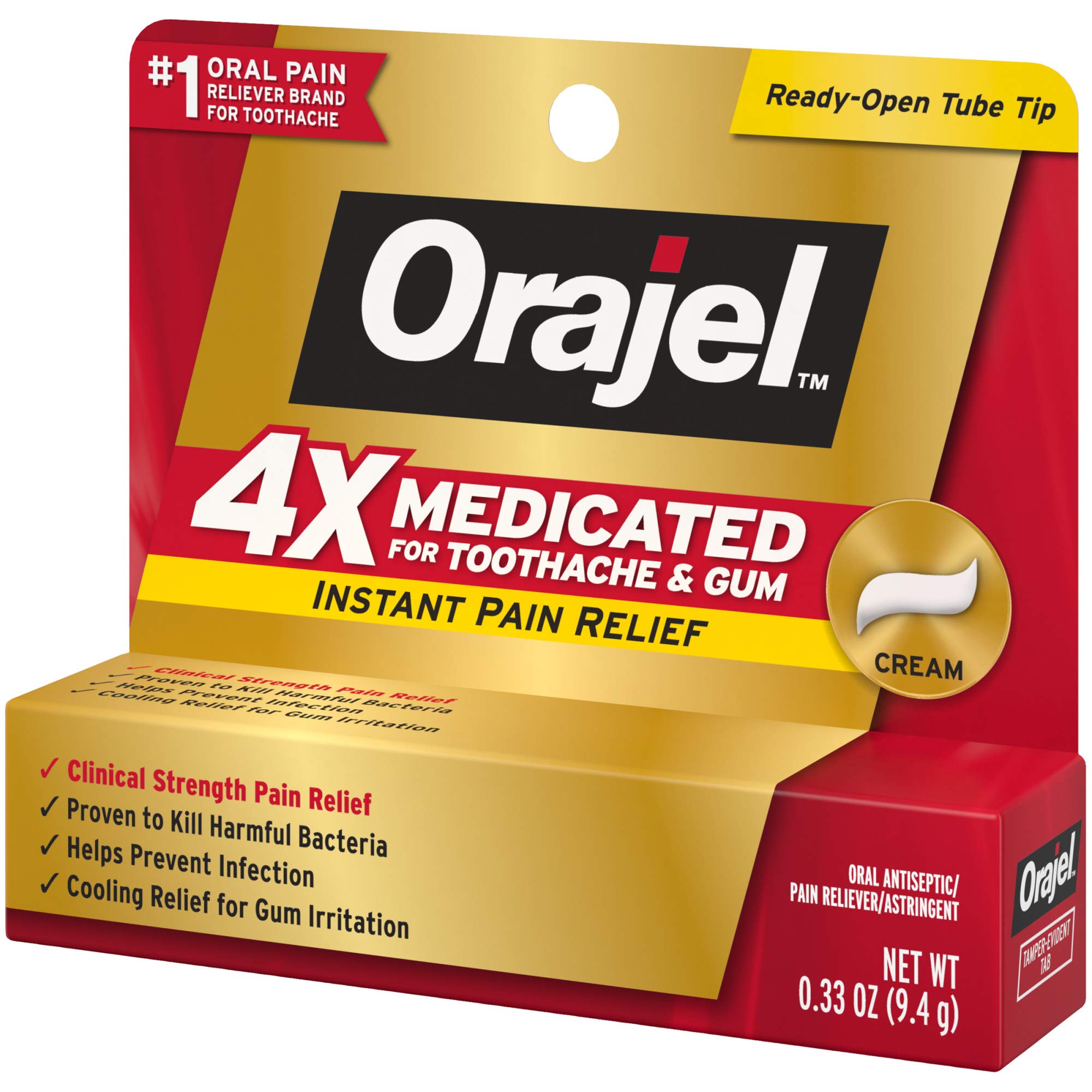 Orajel 4X for Toothache & Gum Pain: Severe Cream Tube 0.33oz- From #1 Oral Pain Relief Brand