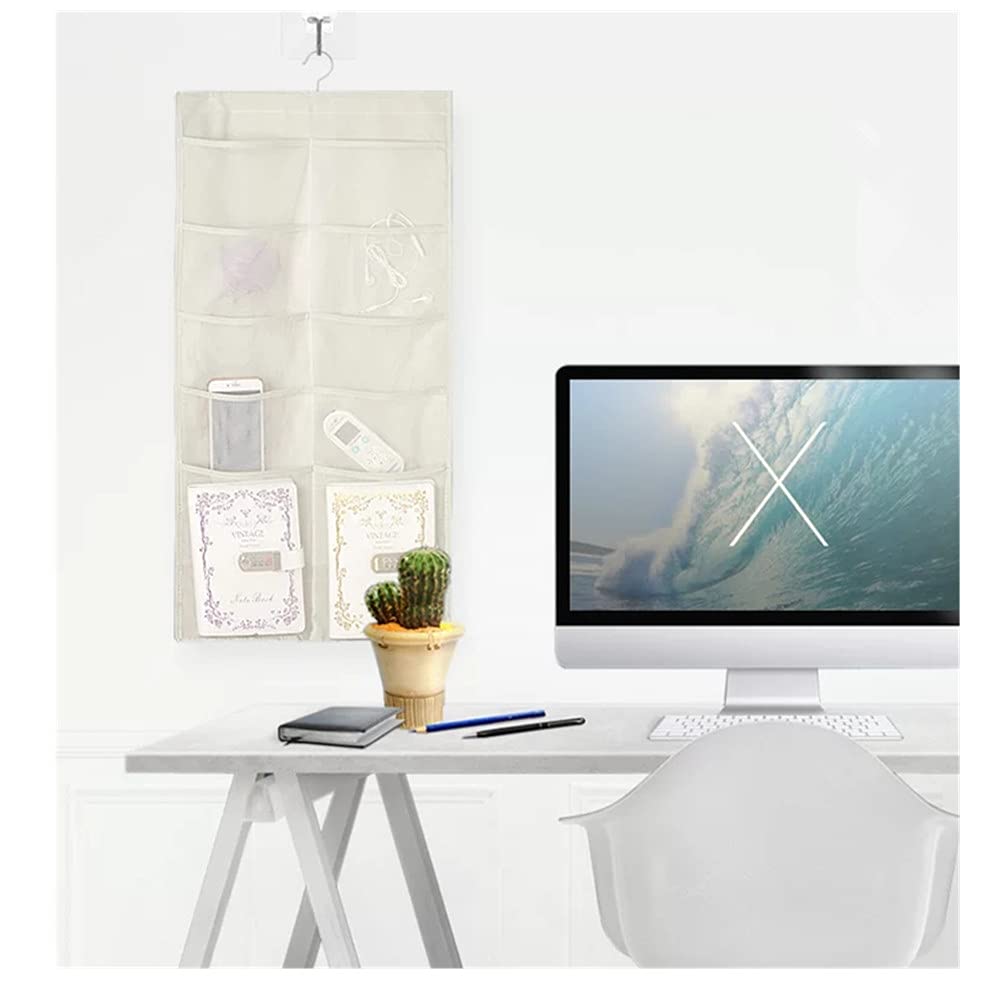 ZHONGLI Hanging mesh Pockets, Oxford Cloth Double-Sided Wardrobe Storage Bags, Used for Underwear, Bras, Socks, Accessories with Hangers (Beige(5+10))