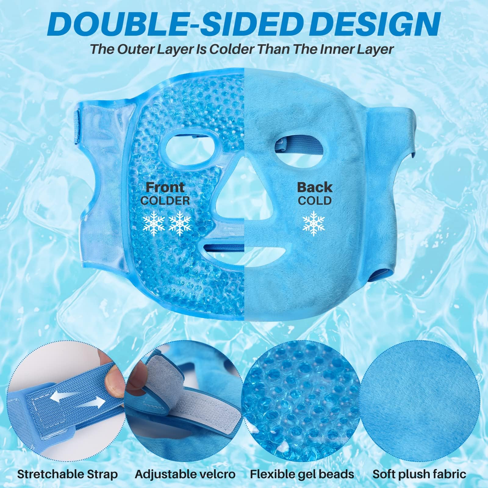 candyfouse Ice Pack Cold Face Eye Masks Reduce Face Puff, Dark Circles, Reusable Cold Hot Gel Face Eye Mask, Suitable for Women Facial SPA, Ice Face Mask for Sleeping, Headaches (Blue)