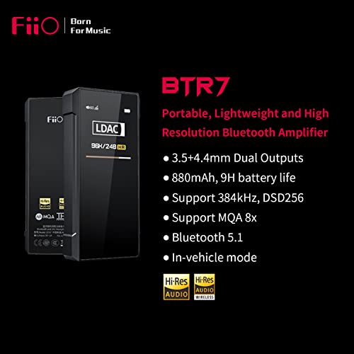 FiiO BTR7 Headphone Amp Bluetooth Receiver High Resolution Portable DAC Supports MQA/LDAC/aptX HD 384K/32Bit DSD256 for Phone/PC/Car/Home Audio
