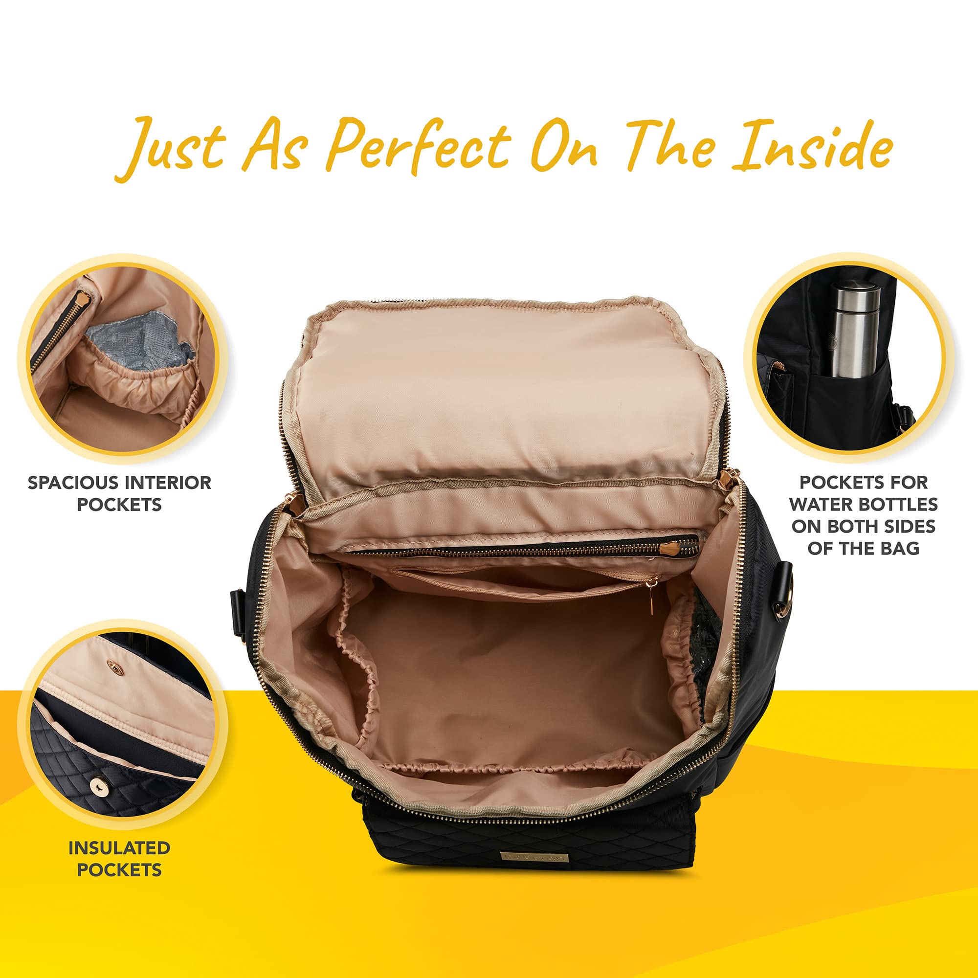 Backpack Diaper Bag in Black - Large Diaper Bag Backpack With Stroller Straps, Changing Pad - Stylish Backpack Diaper Bags for Moms - With Roomy Interior, Inside Pockets