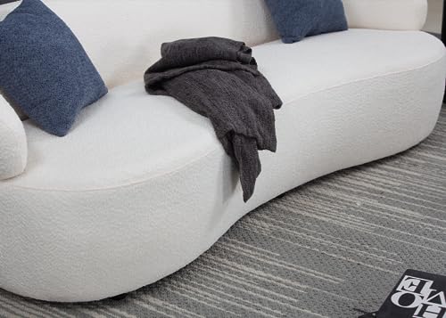 EASYTOUR Curved Sofa, Modern 3-Seater Upholstered Sofa Couch with 2 Pillows, Modern Fabric Boucle Couch for Living Room, Bedroom, Apartment, Office, No Assembly Needed, Beige
