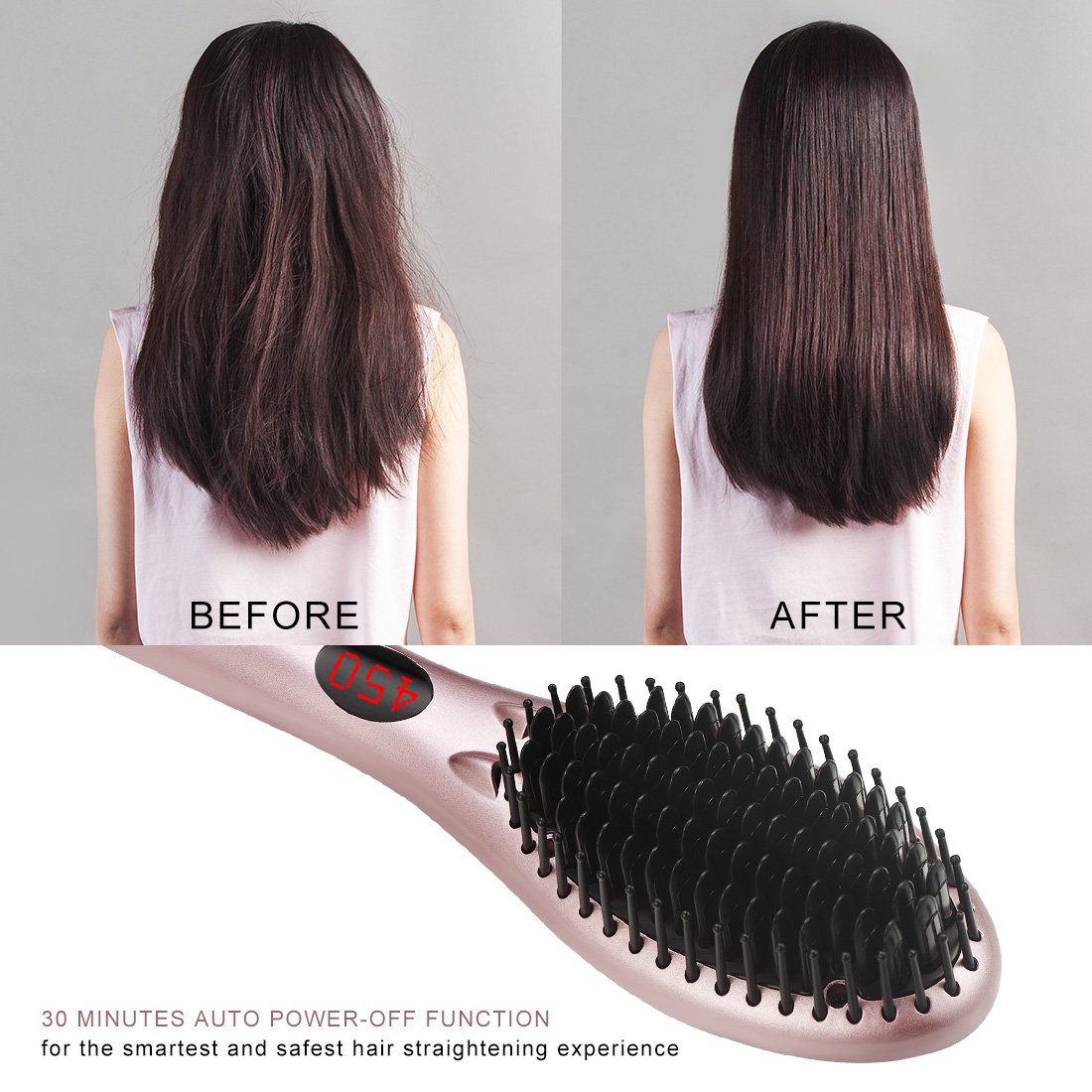 Azakio Hair Straightening Brush,Negative ions Straightener Comb with LED Display and MCH Faster Heating Technology, 450℉/230℃ Adjustable Temp & Digital Display, Auto-Off Design,Anti Static and Silky