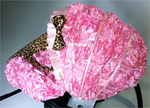 Rosy Kids Infant Carseat Canopy Cover 3pc Whole Caboodle, Baby Car Seat Cover Outdoor Kit, 3D Rosette Fabric, Baby Pink and Cheetah Print