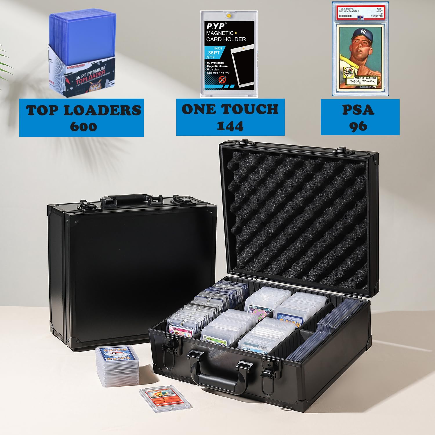 Azamou Toploaders Storage Box fits 3" x 4" 35pt Rigid Card, Trading Cards, Sports Cards,Graded Card ,Rating card, 7 DIY Sponge partition (Holds 600+ Toploaders)