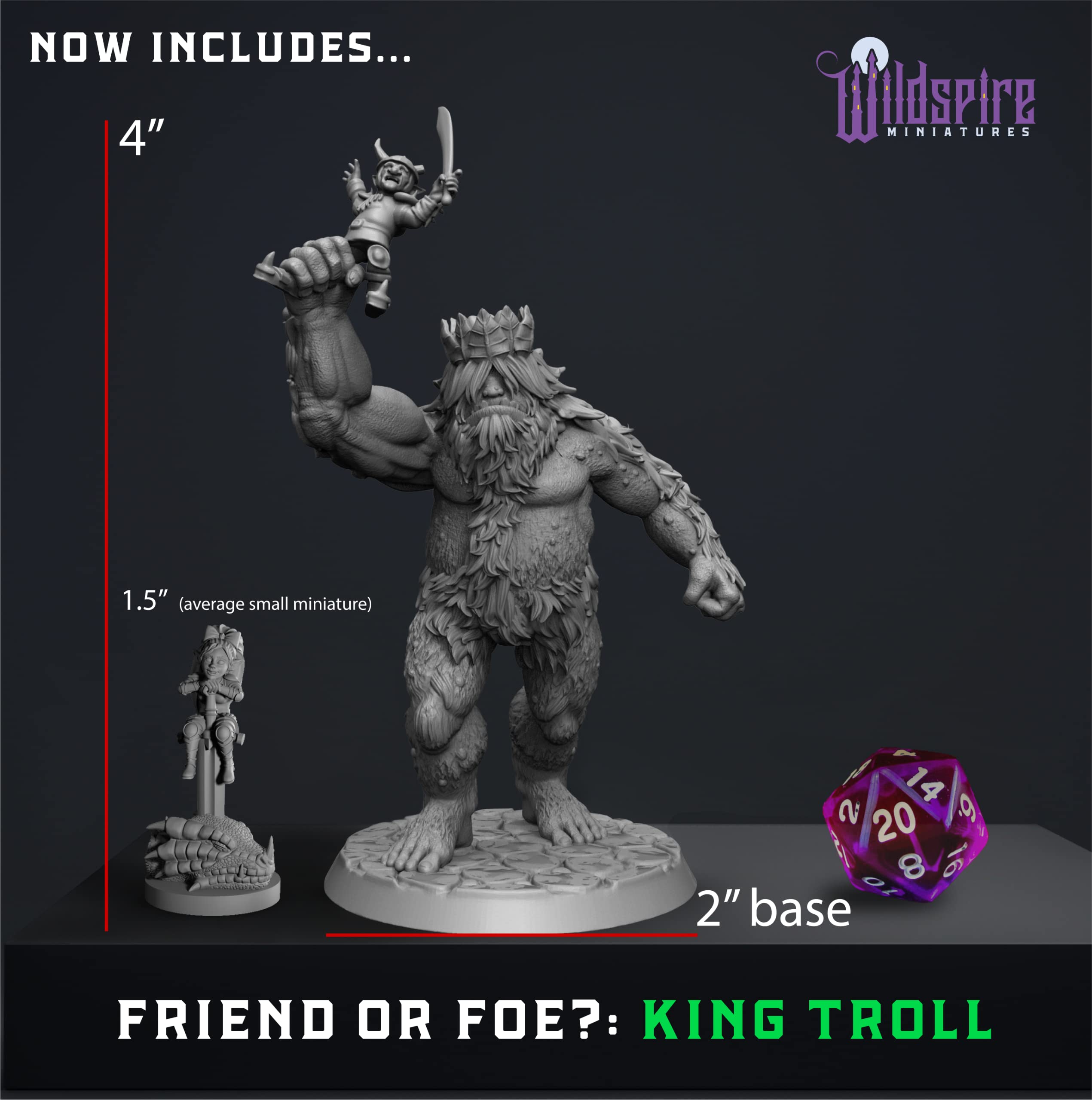 Wildspire Heroes, NPC Animal Companions & Troll King for DND Miniatures Bulk 28mm-32mm DND Minis Dungeons and Dragons Miniatures D&D Miniatures Fantasy Figures Unpainted Pathfinder Miniatures
