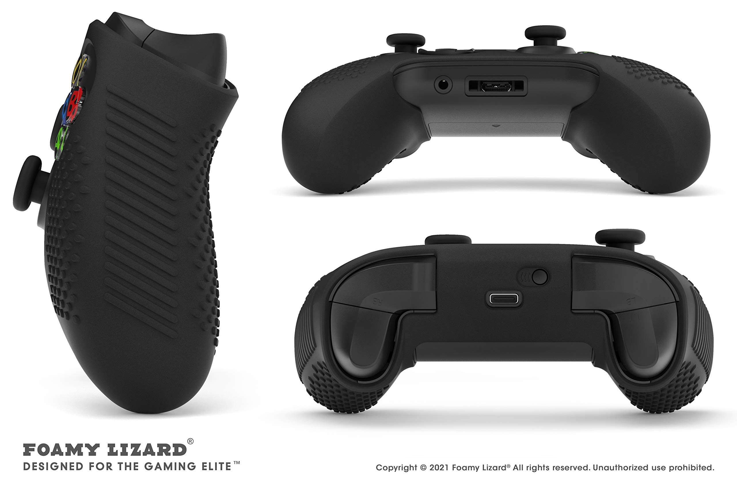 Foamy Lizard SeriesPro Controller Skin for Xbox Series X & S Protector Ergonomic Soft Studded Anti-Slip Silicone Rubber Gel Grip Case, 1 Cover + 8 Raised Thumb Grip Caps (NOT for Elite 1/2) (Black)