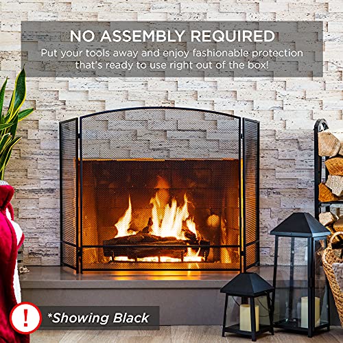 Best Choice Products 47.5x27.25in 3-Panel Simple Steel Mesh Fireplace Screen, Fire Spark Guard Grate for Living Room Home Decor w/Rustic Worn Finish - Black
