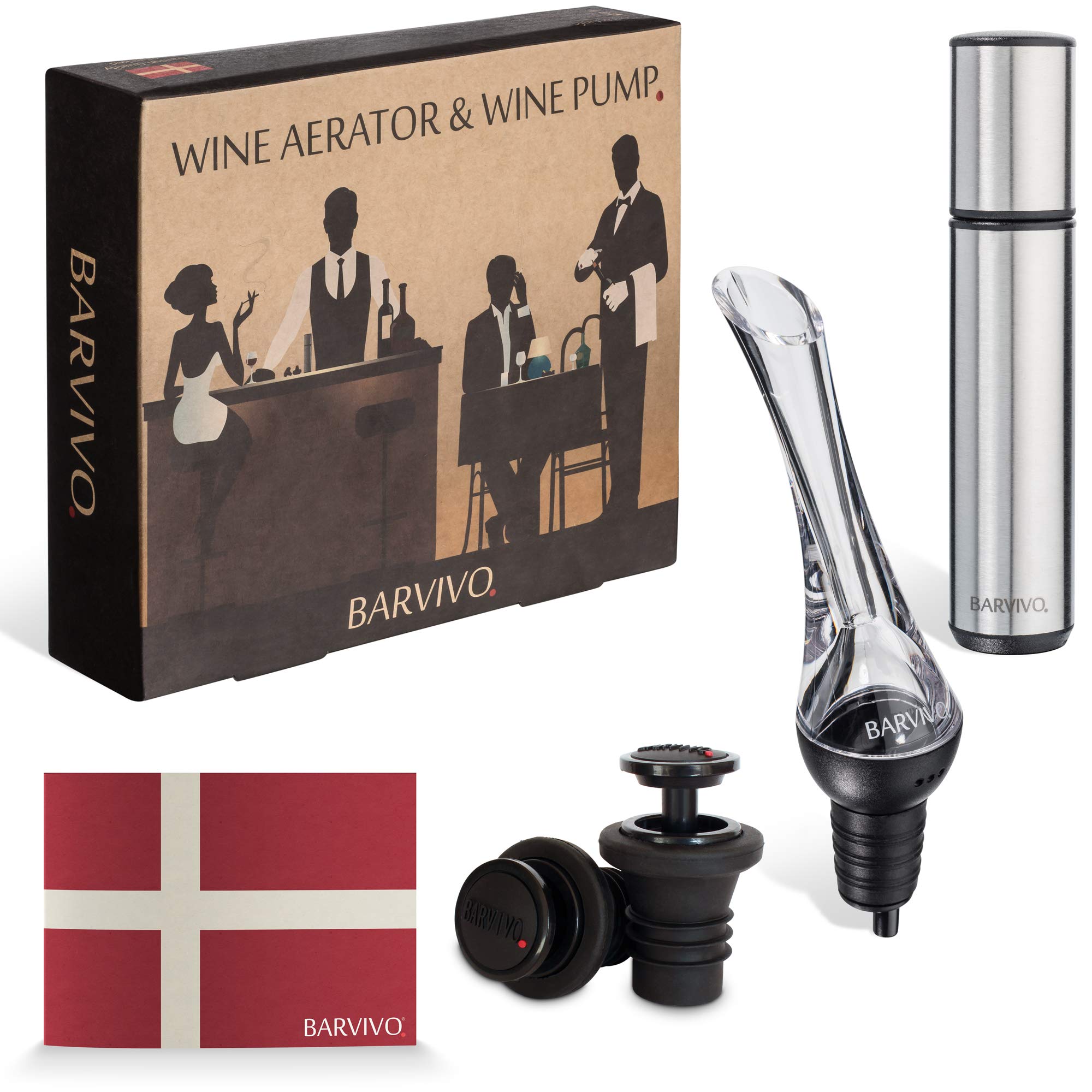Barvivo Wine Aerator Pourer Spout, Wine Savers Vacuum Pump with 2 Pcs Silicone Wine Stopper - Enjoy & Preserve Red Wine with Our Original Wine Accessories & Wine Gifts - Ultimate Wine Saver Wine Kit