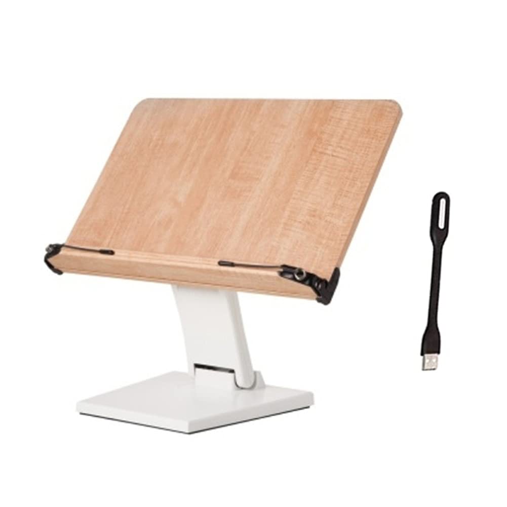 EYELEVEL Wooden Book Stand Reading Rest Bookrest Cookbook Laptop Holder for Textbook Music Score Desk Laptop Height Adjustable 270° Angle Adjustable with withmolly USB led Book Light