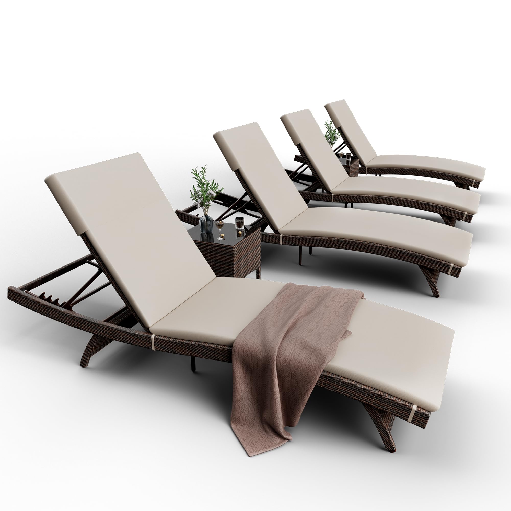 Pamapic Patio Chaise Lounge Set 6 Pieces,Patio Lounge Chair with Adjustable Backrest and Removable Cushion, Outdoor Pool Lounge Chair Set for Patio Poolside Backyard Porch