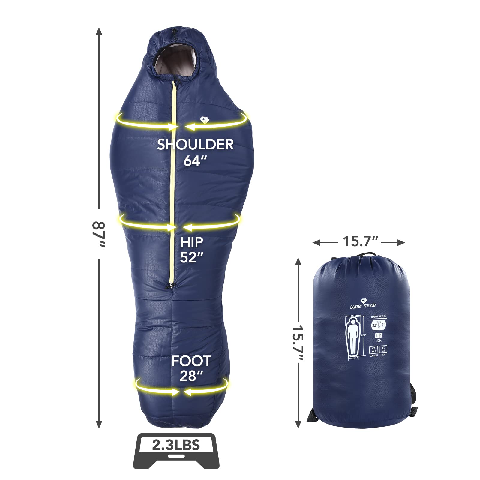 Backpacking Sleeping Bag, 32℉/0℃ Ultralight 800 Fill Power Down Sleeping Bag for Cold Weather, Lightweight Mummy Sleeping Bag with Compression Sack & Mesh Storage -XL & Regular