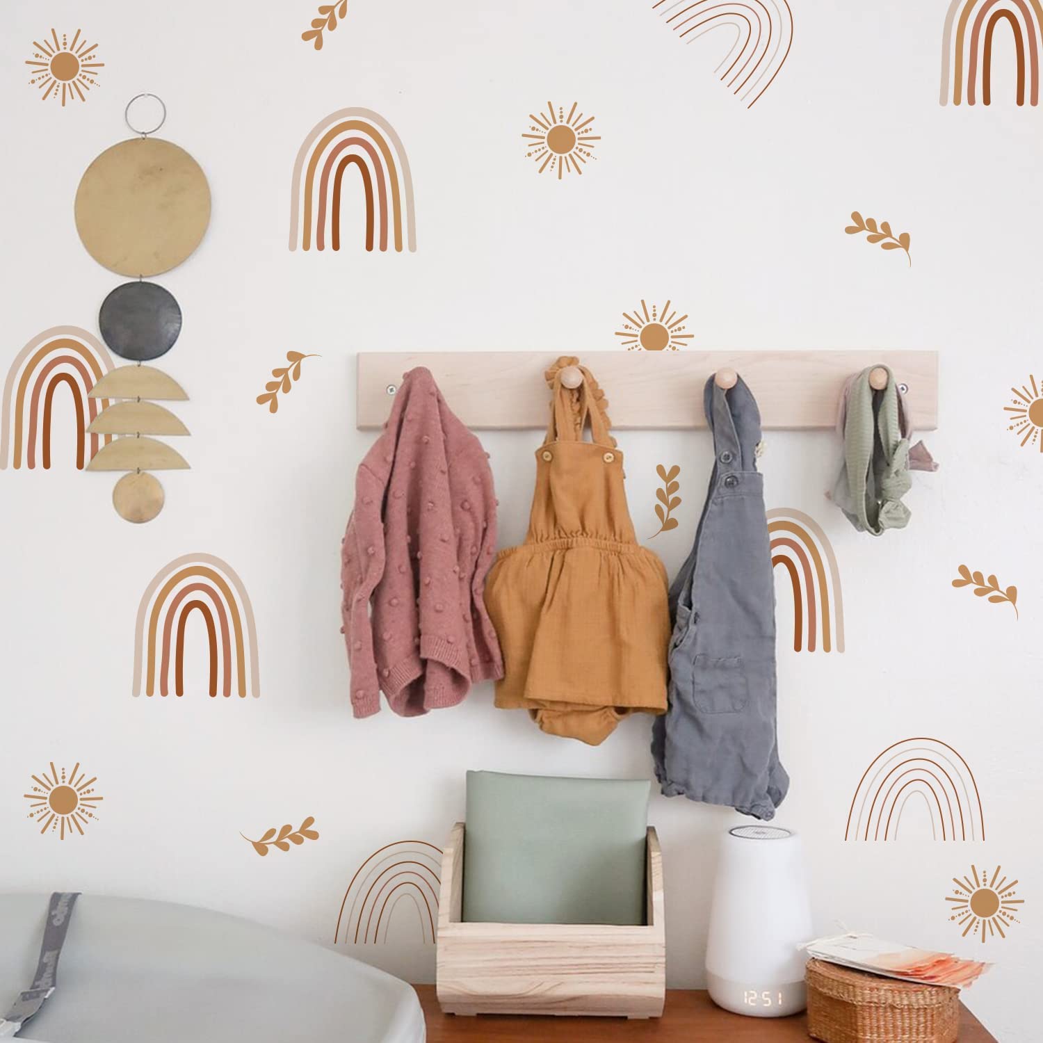 Boho Wall Stickers Girls Bedroom Removable Wall Decals Nursery Kids Room Decor Vinyl Murals DIY Cute Decorations (Rainbow Sun Plant)