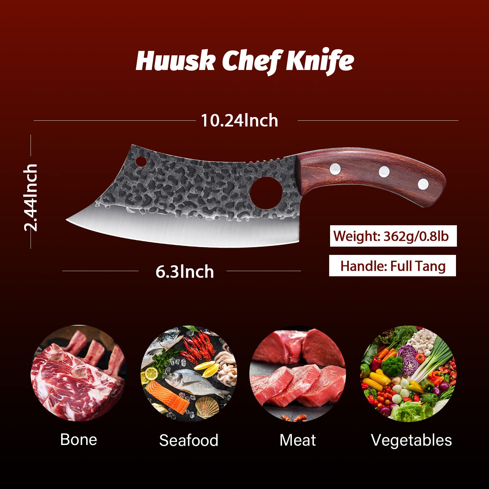 ROCOCO 3PCS Butcher Cleaver Knife Set for Meat Cutting Serbian Chef Knife Viking Boning Cleaver with Sheaths for Kitchen Outdoor BBQ Camping Birthday Father Mother Christmas Gift Idea Men