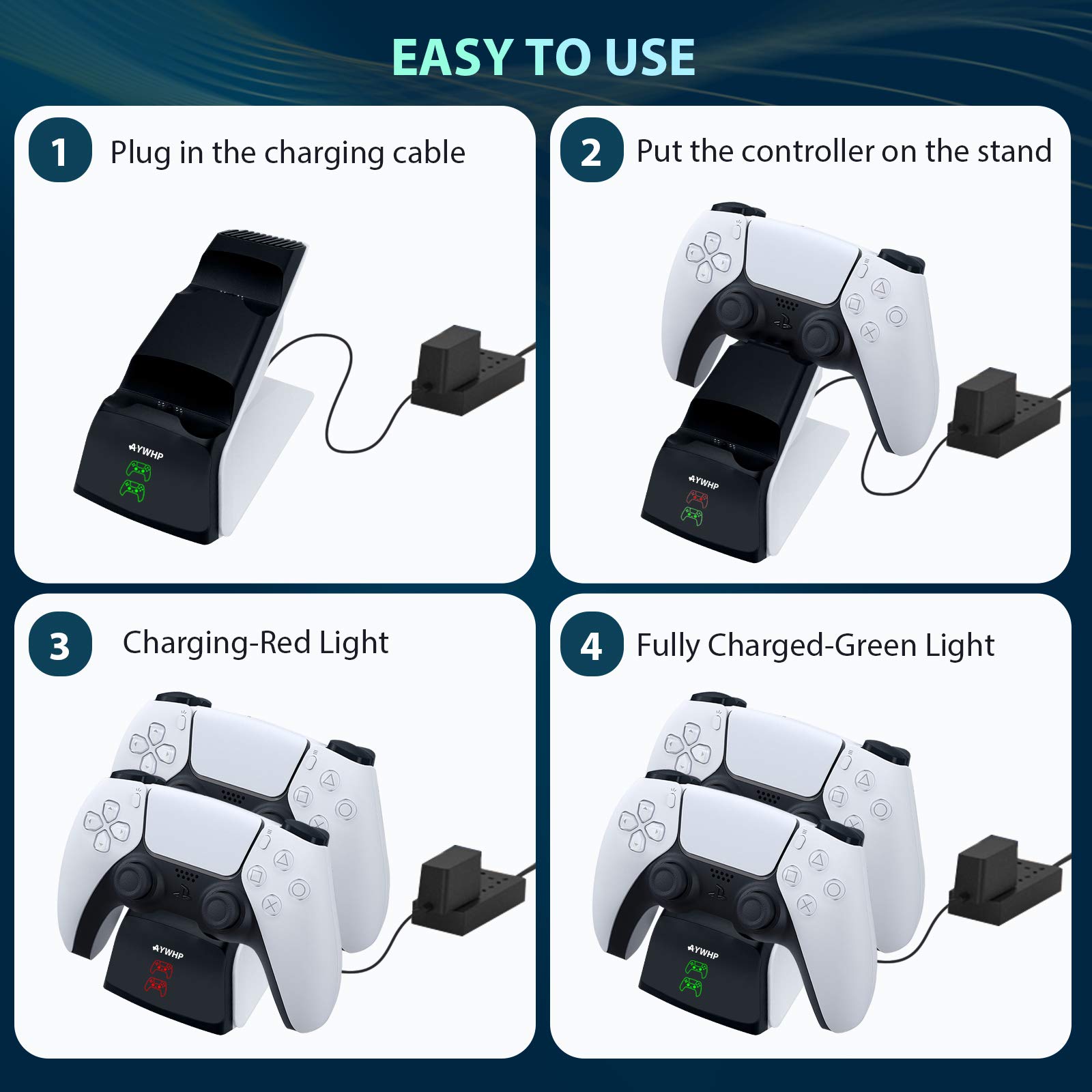 AYWHP Upgraded PS5 Controller Charger, Charging Dock Station with LED Indicators, Fast Charging Station with Safety Chip Protection for Playstation 5 Dualsense Controllers, White