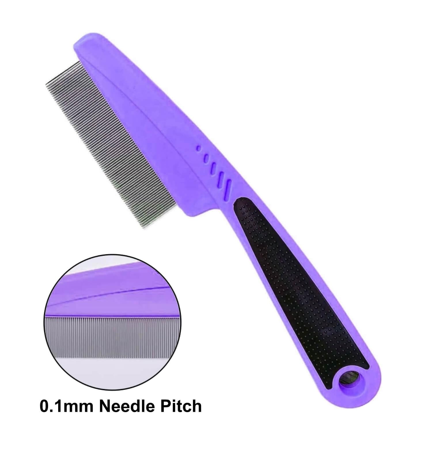 Yumflan Flea Comb with Rubber Handle, Flea and Tick Comb for Dogs & Cats, Fine Tooth Dog Comb for Grooming (Purple)