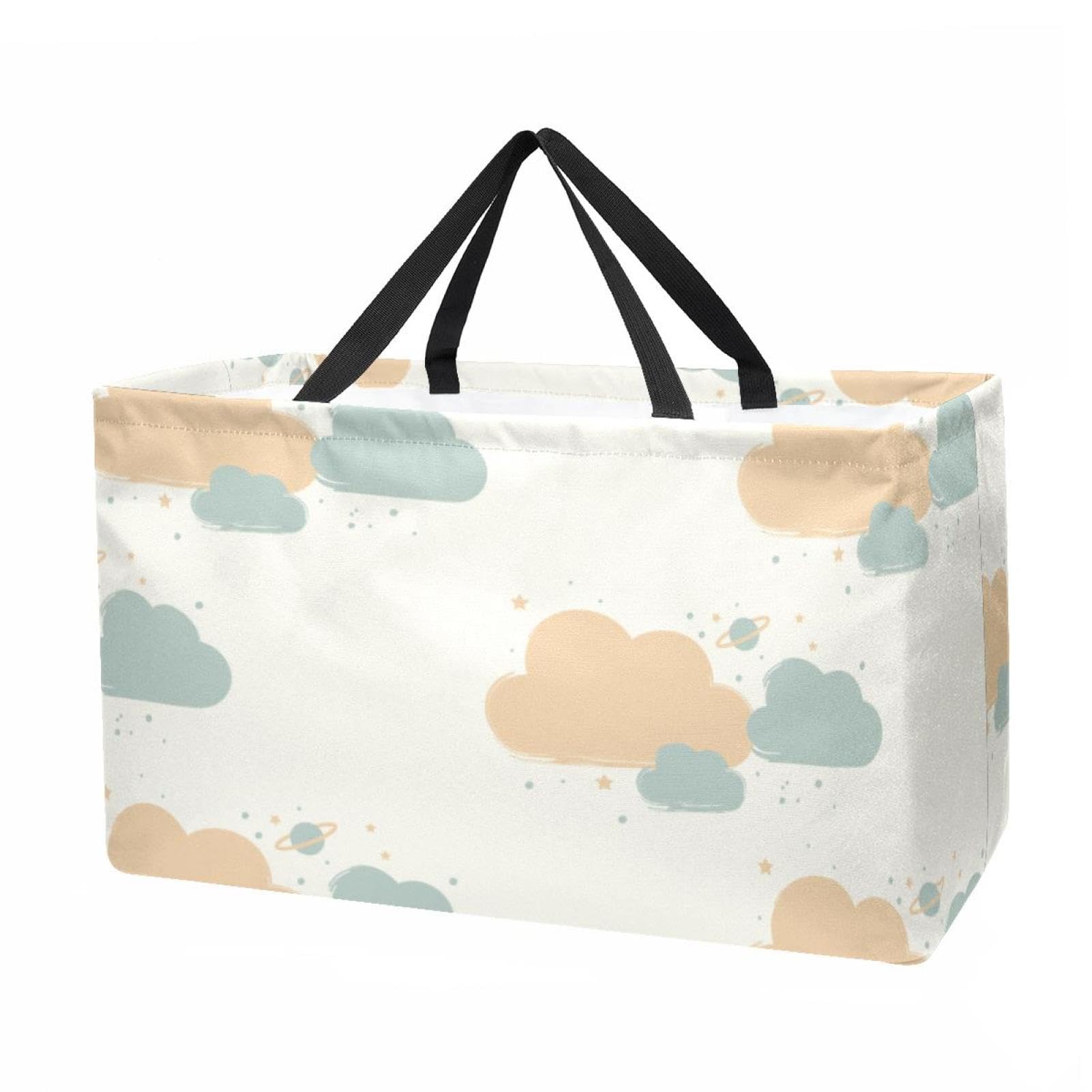 Cloud Full Print Large Capacity Laundry Organizer Tote Bag - Reusable and Foldable Oxford Cloth Shopping Bags