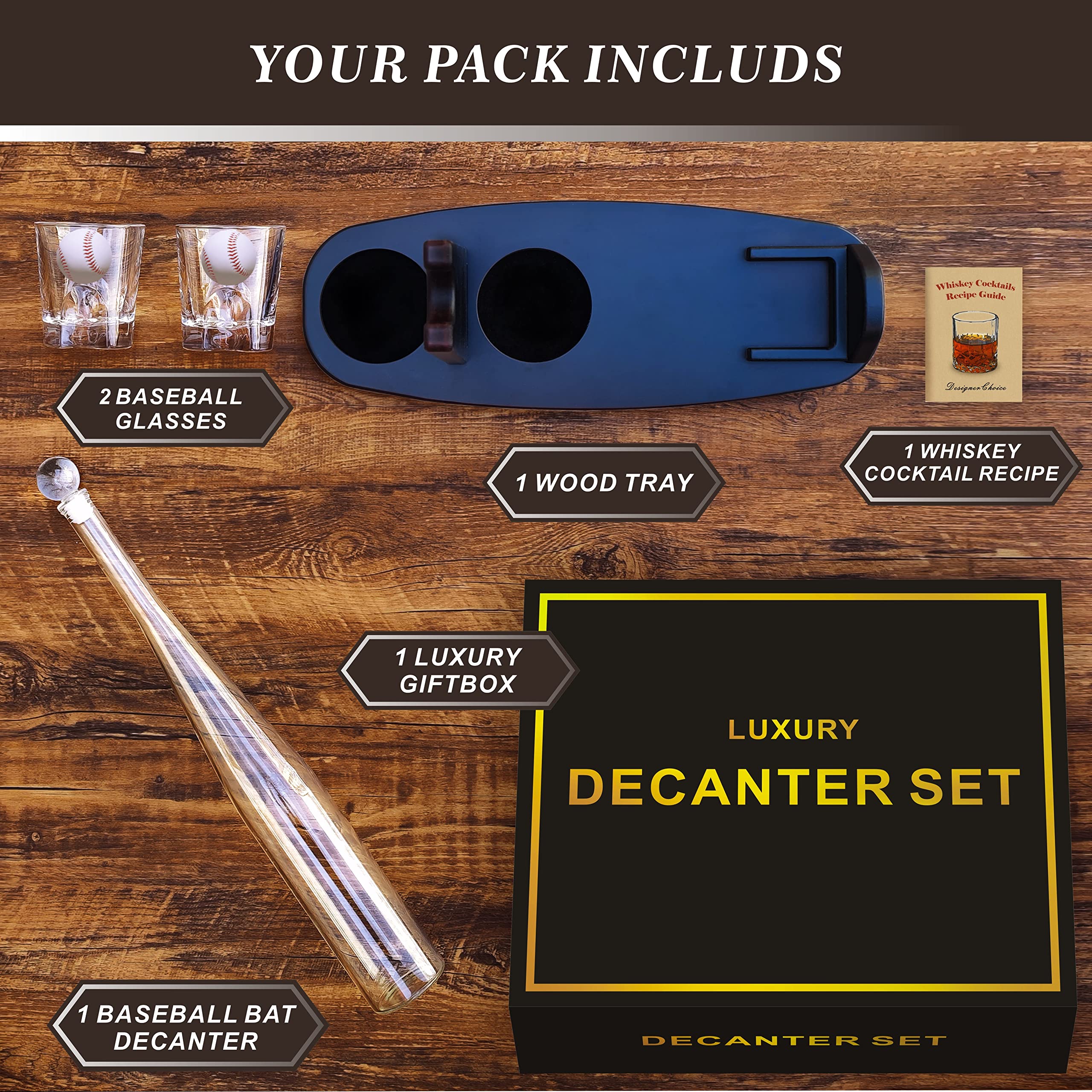 Baseball Whiskey Decanter Set with Glasses,Whiskey Gifts for Men Whiskey Decanter Sets for Men,Whisky Decanter & Glass Set,Whiskey Set Bourbon Decanter,Tequila Decanter for Alcohol Liquor Decanter