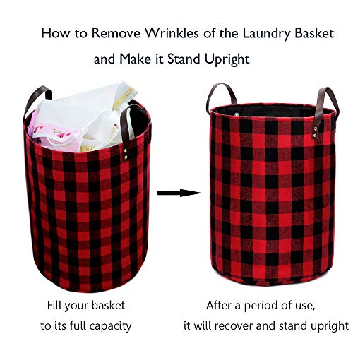 Collapsible Medium Laundry Storage Basket Clothes, Towels, Toys Storage Bin Shelves Organization Decorative Home Organizer, Buffalo Check, Red Black Grid