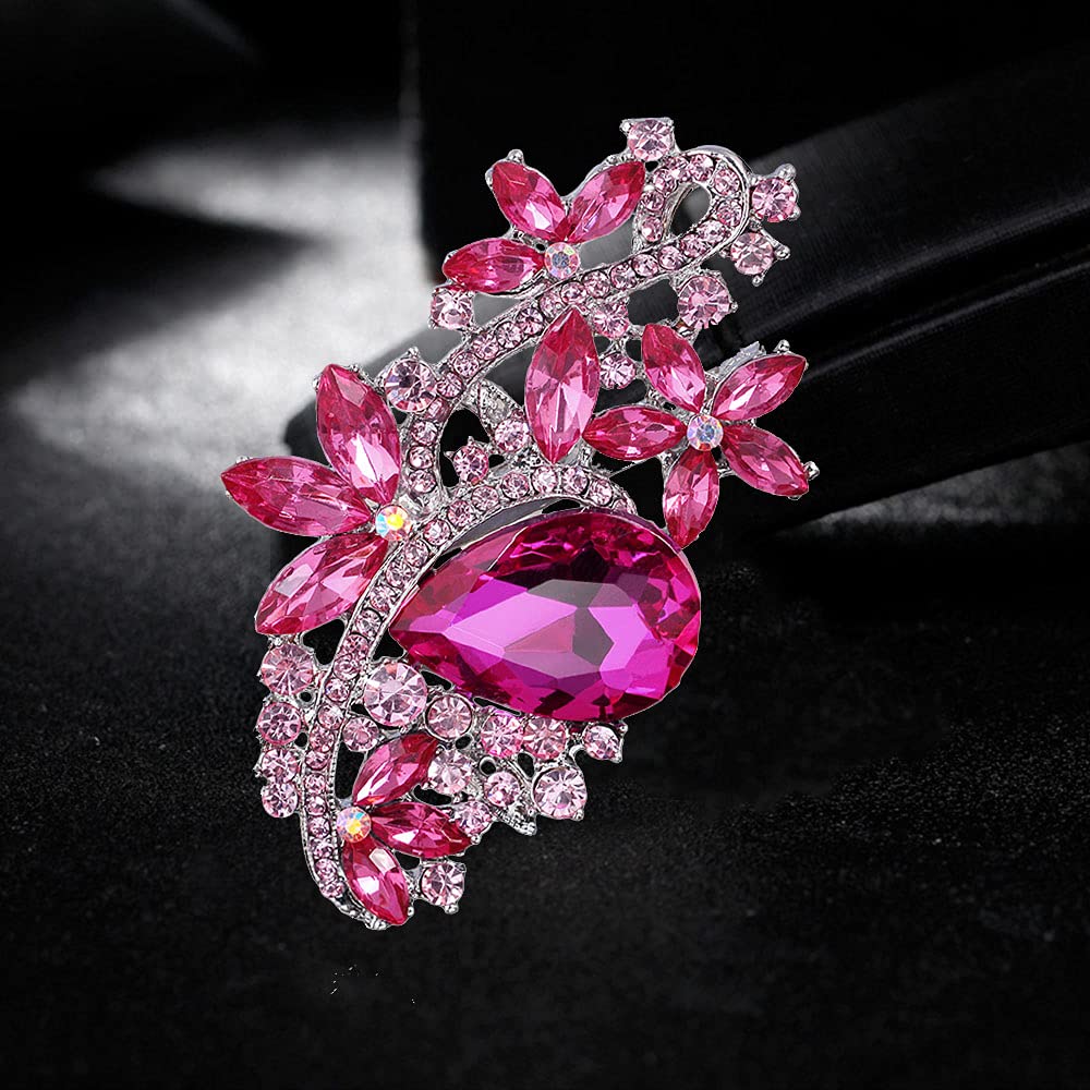 Ezing 4Pcs Pink Brooch Lot with Rhinestone Crystal Wedding Fashion Jewelry (Pink)