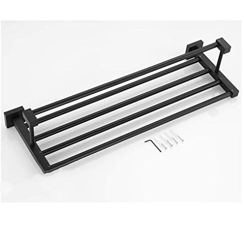 ZJYWMM Fast Drying Adhesion Easy to fit Bath Towel Easy tSpace Aluminum Black Paint Double-Layer Multi-bar with Storage Platform Multifunctional Hotel Kitchen Wall-Mounted Towel Rack-Leng