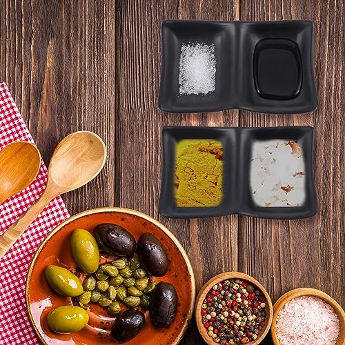 DOITOOL Japanese Serving Tray 2Pcs Dual Dipping Bowls Melamine Sauce Dishes Divided Soy Sauce Dishes Sushi Dipping Plates BBQ Sauce Food Containers