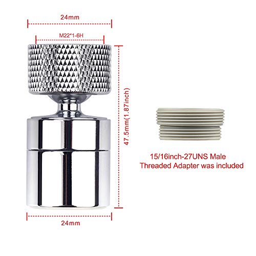 COOLWEST 2-Flow Stainless Kitchen Sink Aerator,360-Degree Swivel Faucet Aerator Dual Sprayer, with Gasket Faucet Replacement Part - 55/64 Inch-27UNS Female Thread