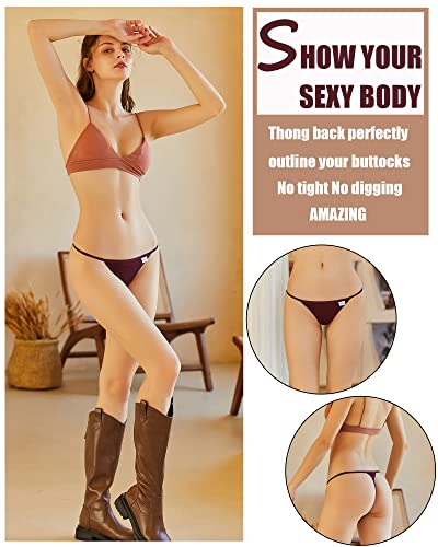 FINETOO 10 Pack G-String Thongs for Women Cotton Panties Stretch T-back Tangas Low Rise Hipster Underwear Sexy S-XL (10 pack thongs, Small)