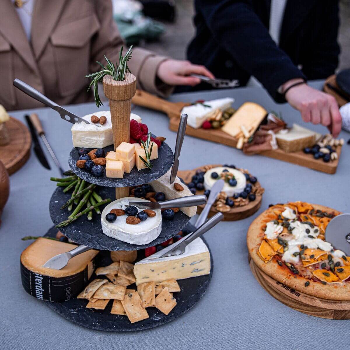 Boska Wooden Serving Party Tower - 3 Layer Best for Cheese, Tapas, Bread, and Desserts Presentation - Board Slab with Non-Slip Feet - Cutting and Charcuterie Board - Dishwasher Safe