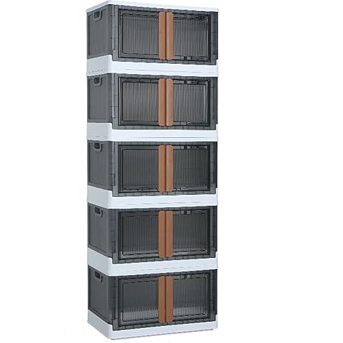 Closet Organizers and Storage- Collapsible Storage Bins, 19 Gal Plastic Storage Bins with Lids for Closet Organizer, Folding Storage Boxes Set 5 Pack, Stackable Storage Bins for Clothes Organizers