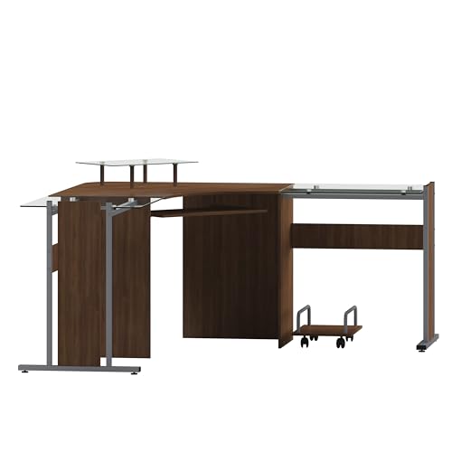 Flash Furniture Teakwood Laminate Corner Desk with Pull-Out Keyboard Tray and CPU Cart