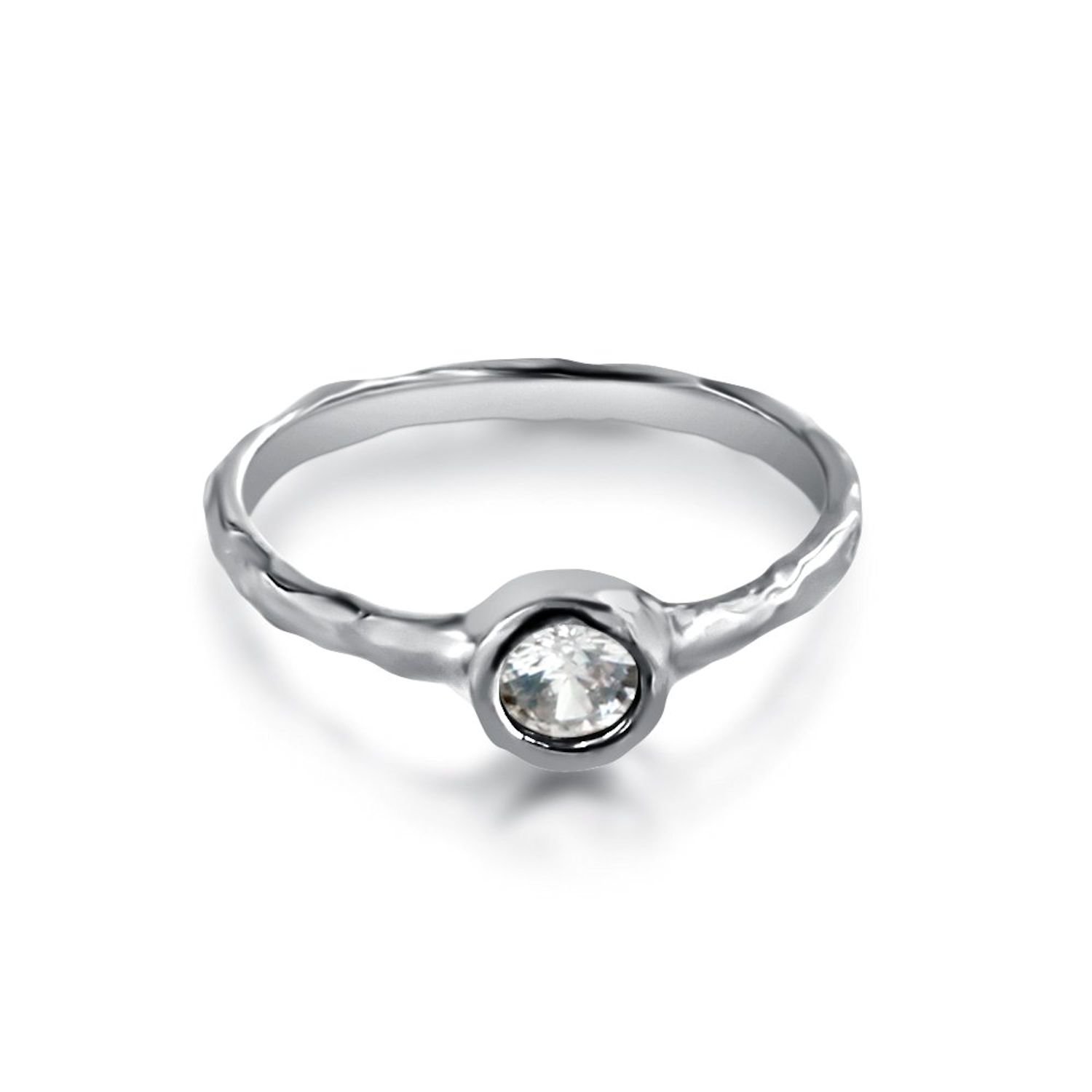 Azaggi Sterling Silver Handcrafted Textured Stackable Ring With Cubic Zirconia (sterling-silver, 8)