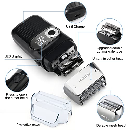Electric Foil and Bald Shavers 2 in 1 Double Shaver for Men Blade and Popup Beard Trimmer with Rechargeable 2 Head 3 Adjustable Speeds Beard Shaver by Pritech
