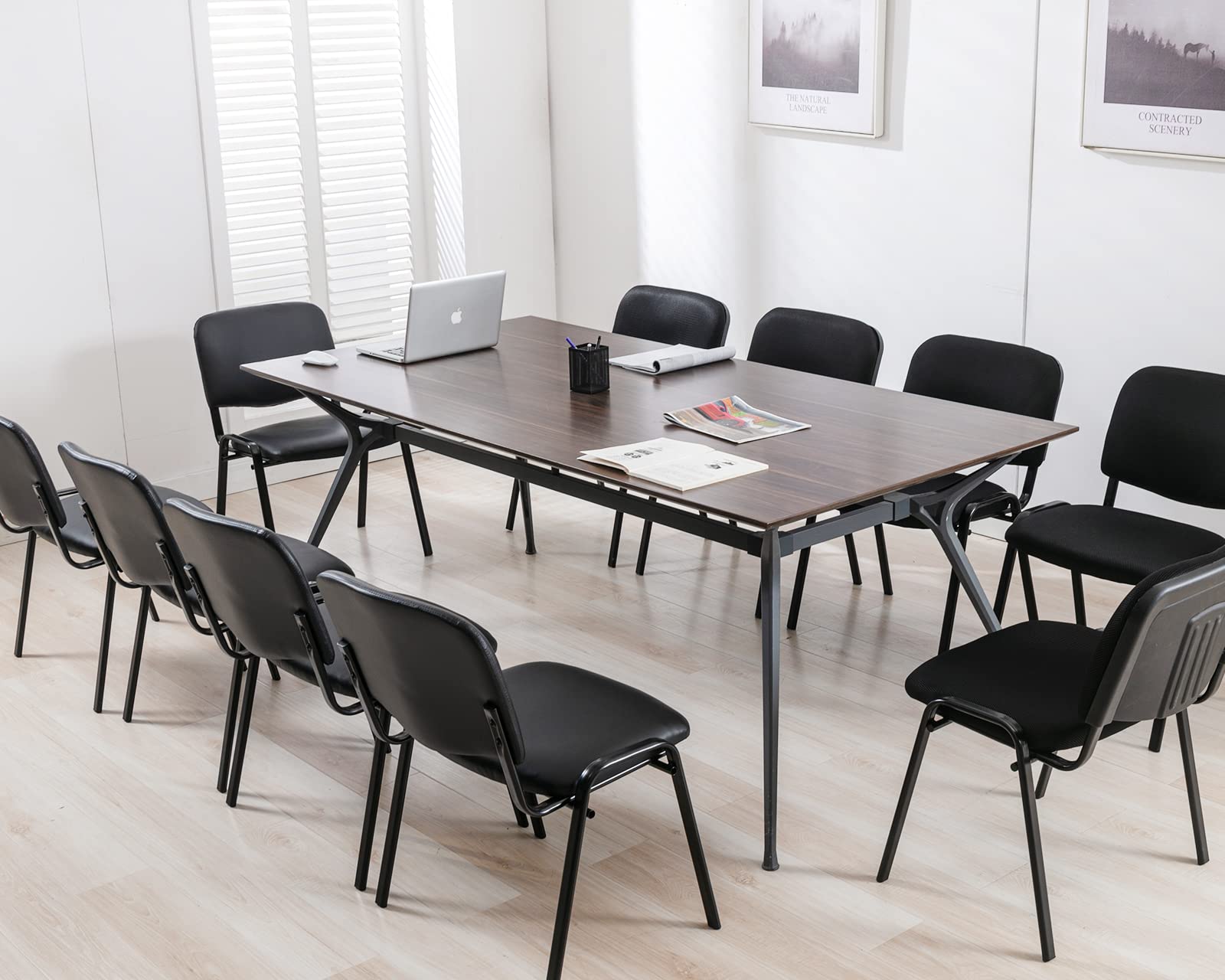 Black Comfort Office Waiting Room Chairs Stackable Chairs no Arms, PU Ergonomic Reception Chairs Set of 10, Conference Chairs Desk Guest Chairs for Meeting Room, Lobby, Events, Hall, Training Room