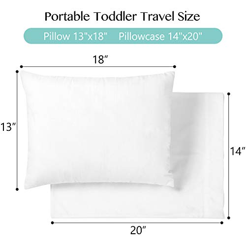 TILLYOU Toddler Bed Pillow with Pillowcase, Ergonomic Cotton Baby Pillow for Sleeping,Kids Travel Pillow with Case, 13”x18”, White