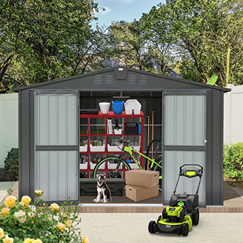 Domi Outdoor Storage Shed 10'x8', Metal Sheds Outdoor Storage with Lockable Doors & Air Vents for Patio Garden Lawn Backyard,Gray