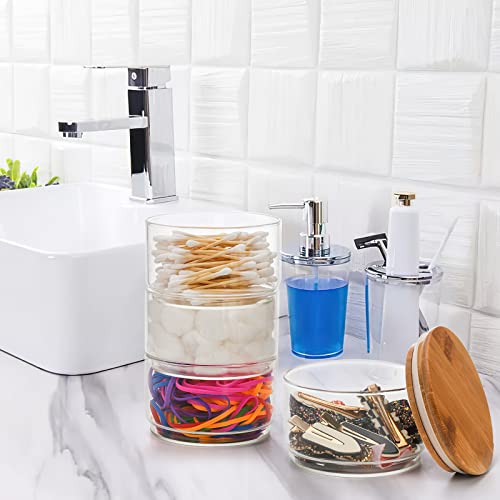 Coloch 4 Tier Stacking Glass Jars with Airtight Bamboo Lid, 12oz Clear Food Storage Canister Set Decorative Glass Jars for Candies, Nuts, Condiments, Tea, Tiny Crafts, Kitchen, Living Room