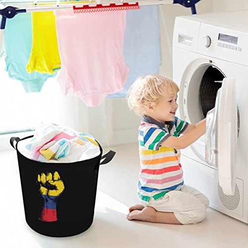 Colombian Flag Nation Spirit Laundry Hamper Round Canvas Fabric Baskets with Handles Waterproof Collapsible Washing Bin Clothes Bag